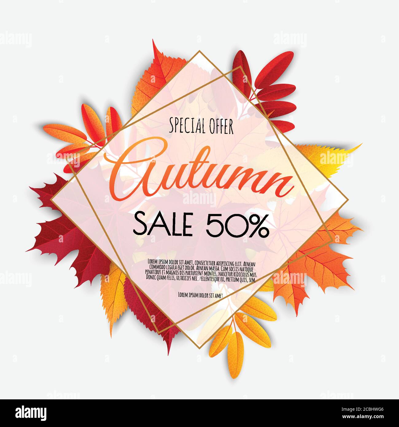 Autumn sale flyer template. Bright fall leaves. Poster, card, label ...