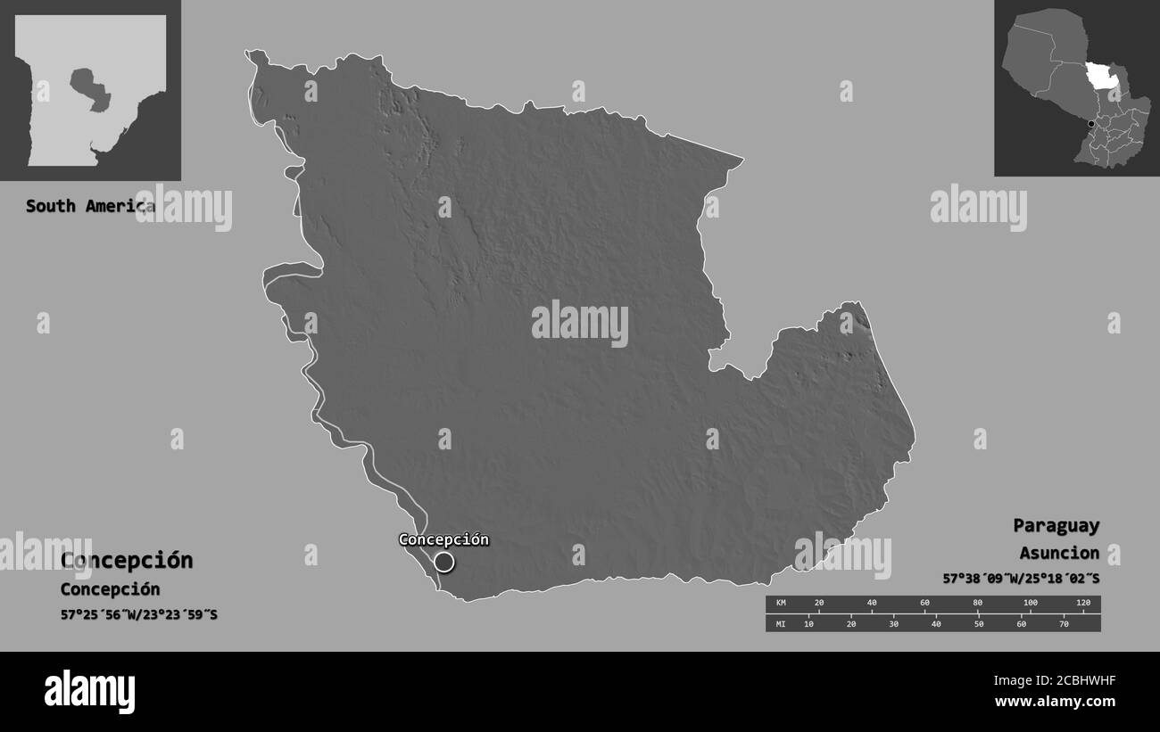 Shape of Concepción, department of Paraguay, and its capital. Distance ...