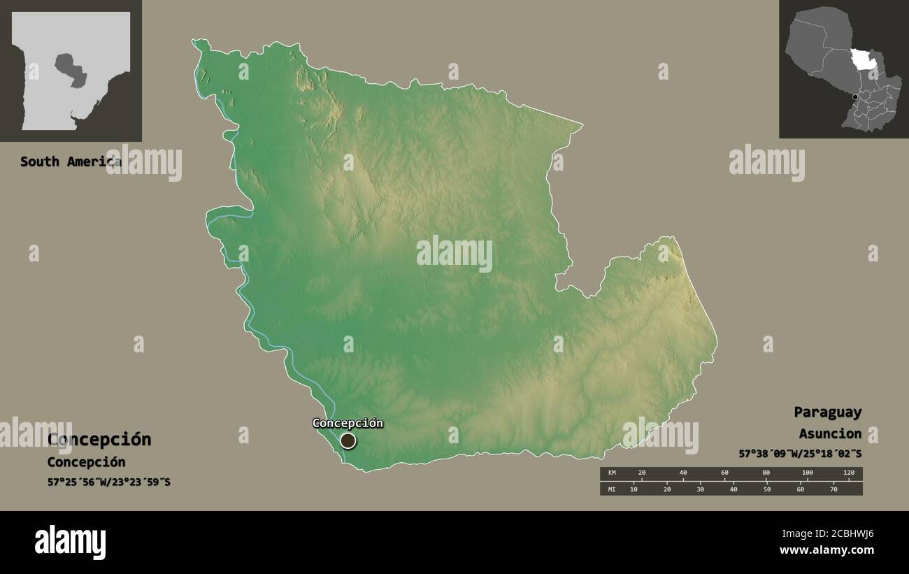 Shape of Concepción, department of Paraguay, and its capital. Distance ...
