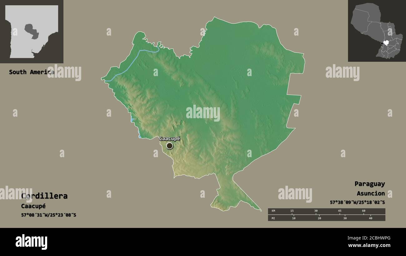 Shape of Cordillera, department of Paraguay, and its capital. Distance ...