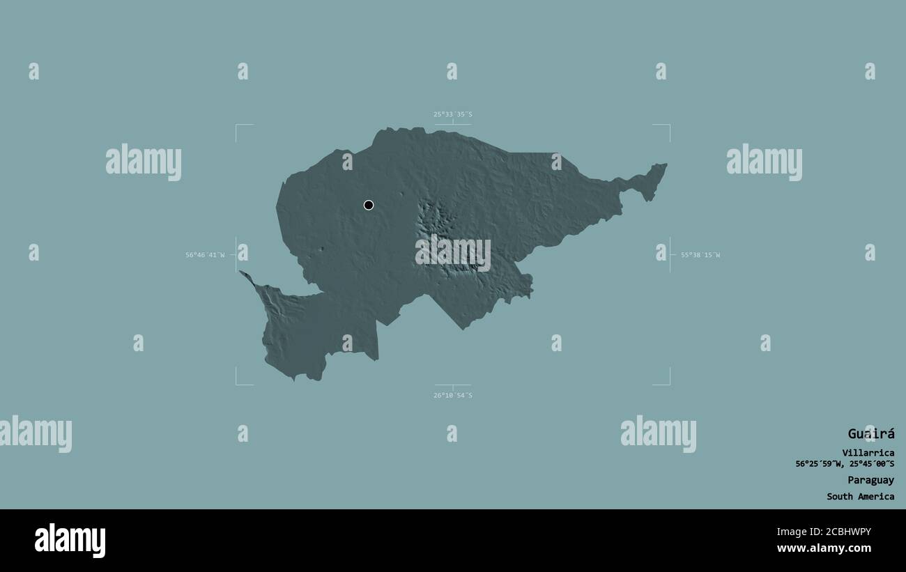 Area of Guairá, department of Paraguay, isolated on a solid background ...
