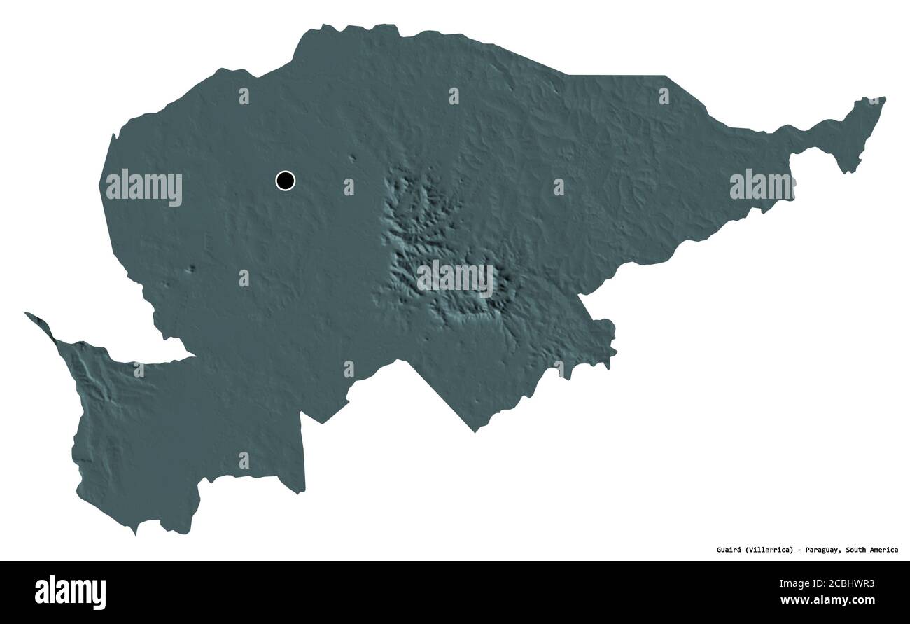 Shape of Guairá, department of Paraguay, with its capital isolated on ...