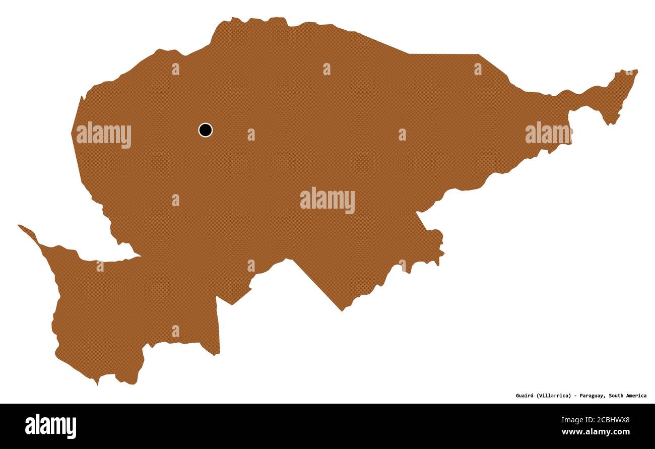 Shape of Guairá, department of Paraguay, with its capital isolated on ...
