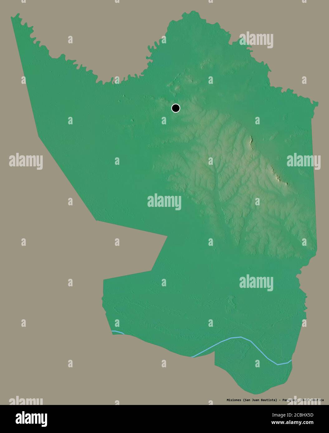 Shape of Misiones, department of Paraguay, with its capital isolated on ...