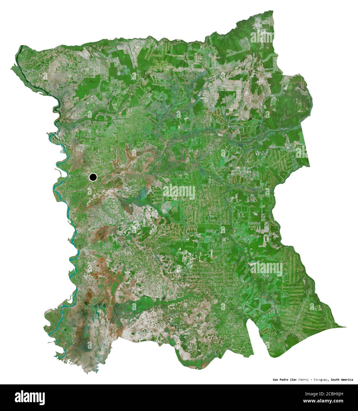 Shape of San Pedro, department of Paraguay, with its capital isolated ...