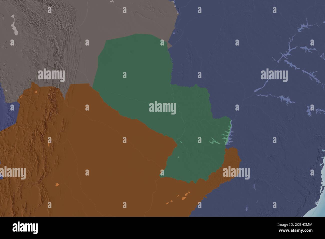 Extended area of Paraguay. Colored elevation map. 3D rendering Stock ...