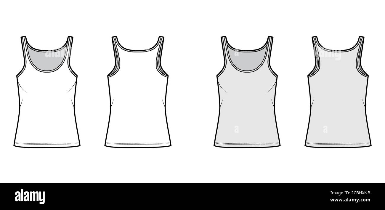 Cotton-jersey tank technical fashion illustration with scoop neck ...