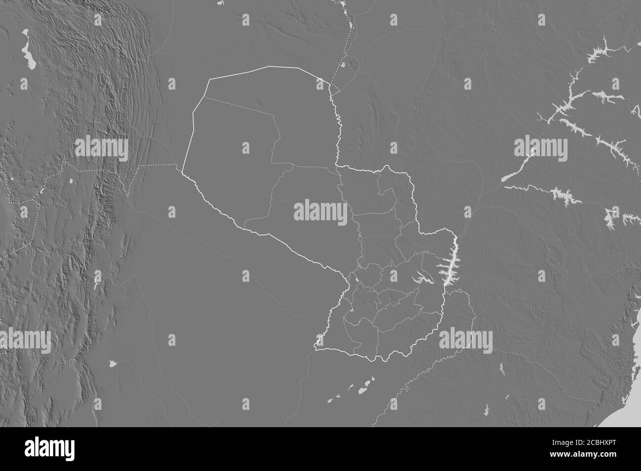 Extended area of Paraguay with country outline, international and ...