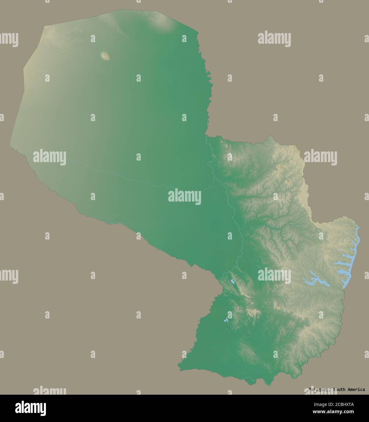 Shape of Paraguay with its capital isolated on a solid color background ...