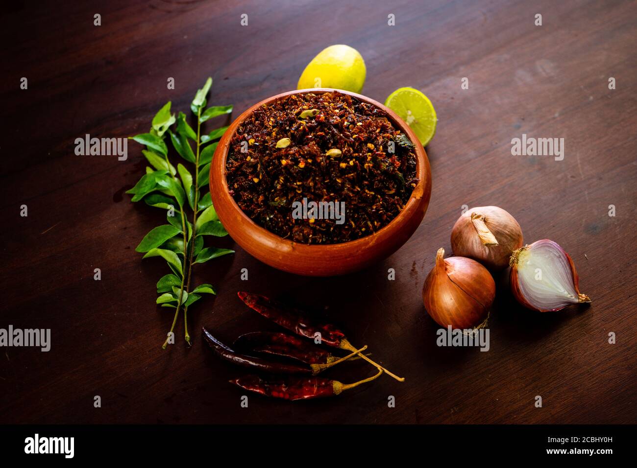 Spicy Maldives fish dish - (dried fish sambol/sambal) with leafy green ...