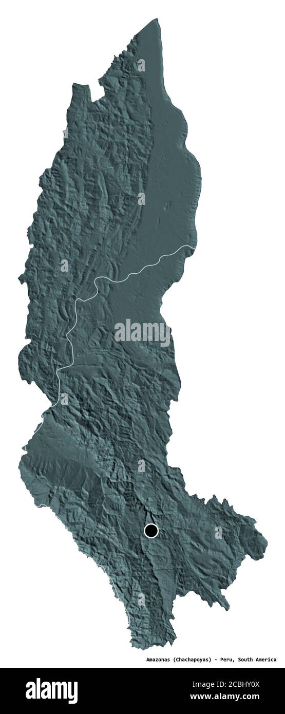 Shape of Amazonas, region of Peru, with its capital isolated on white ...