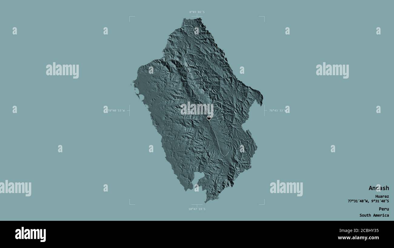 Area of Ancash, region of Peru, isolated on a solid background in a ...
