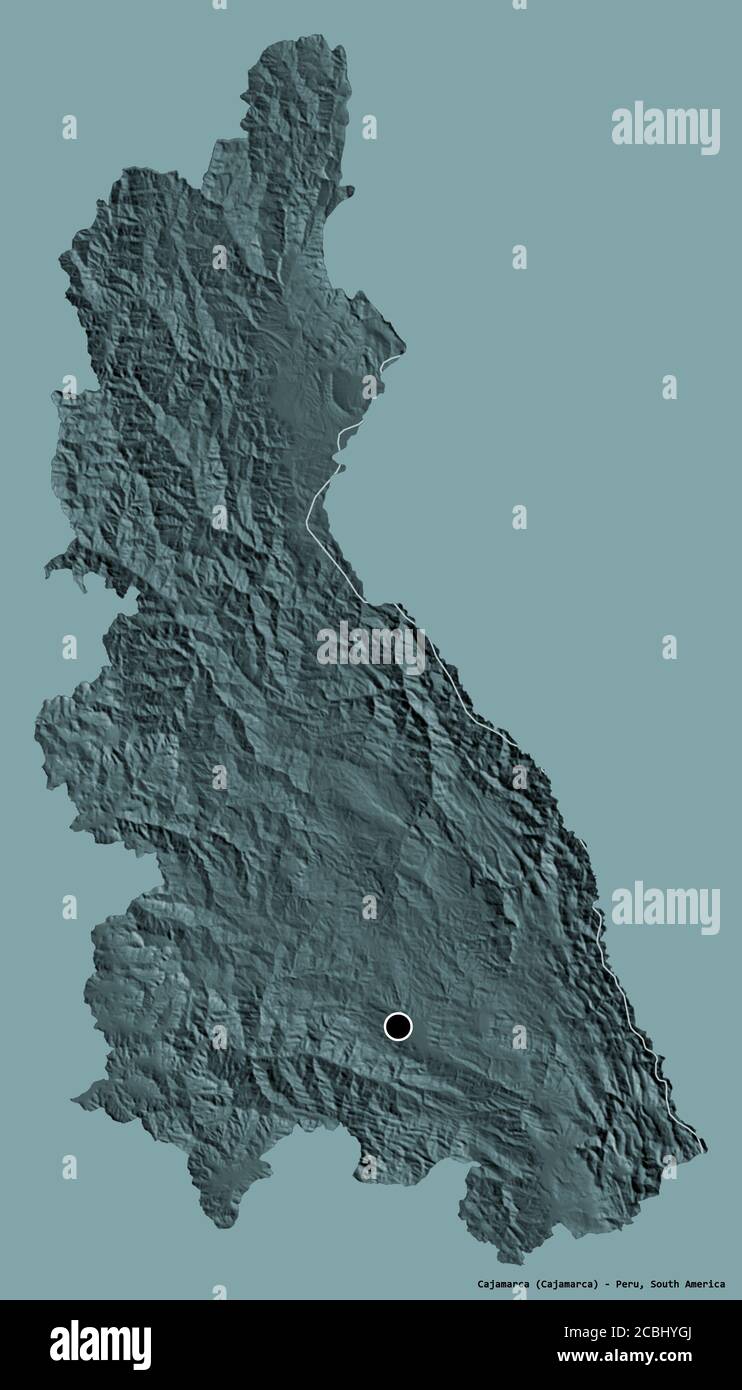 Shape of Cajamarca, region of Peru, with its capital isolated on a ...