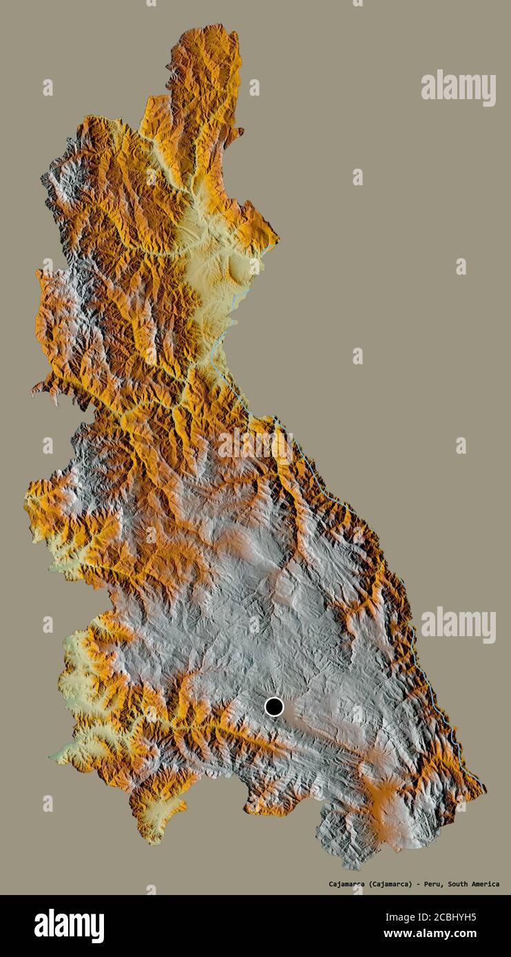 Shape of Cajamarca, region of Peru, with its capital isolated on a ...