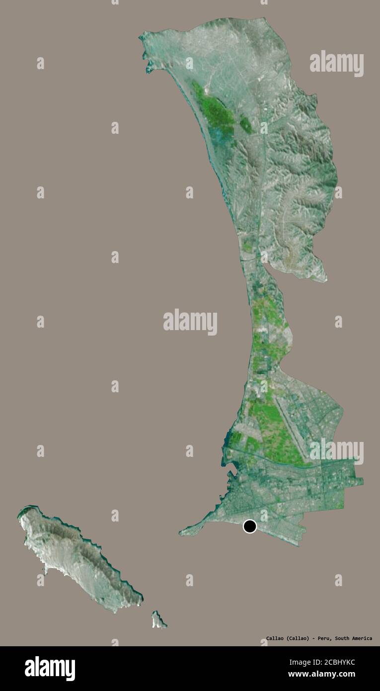 Shape of Callao, province of Peru, with its capital isolated on a solid ...