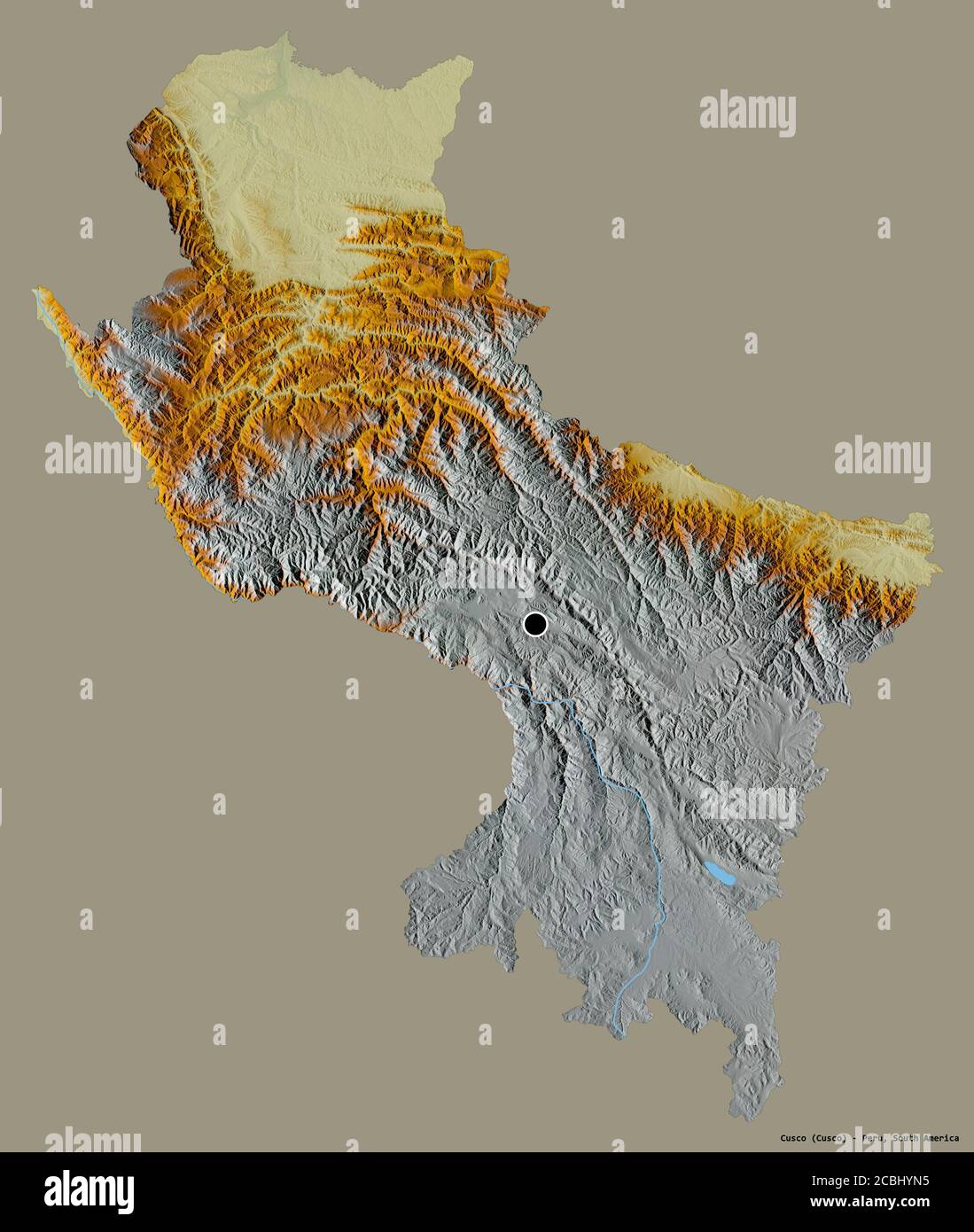 Shape of Cusco, region of Peru, with its capital isolated on a solid ...