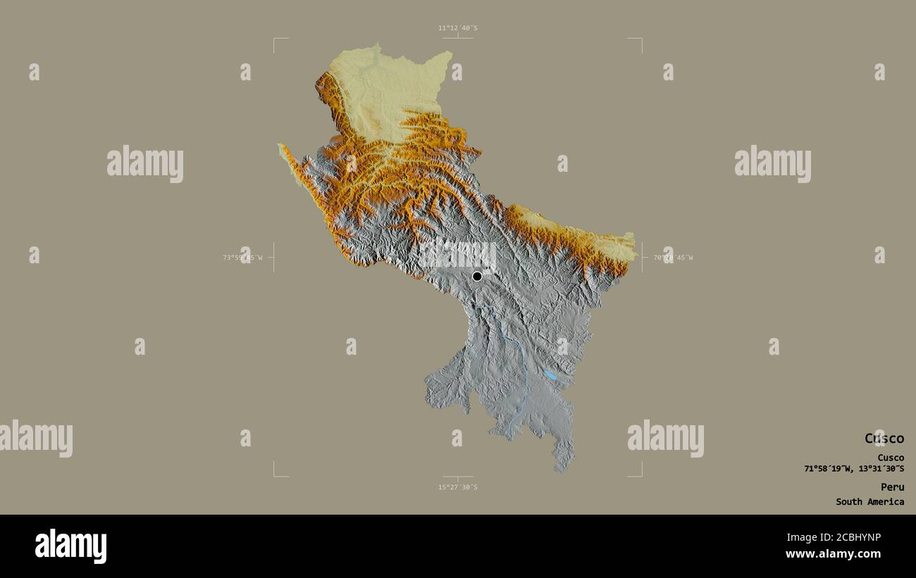 Area of Cusco, region of Peru, isolated on a solid background in a ...
