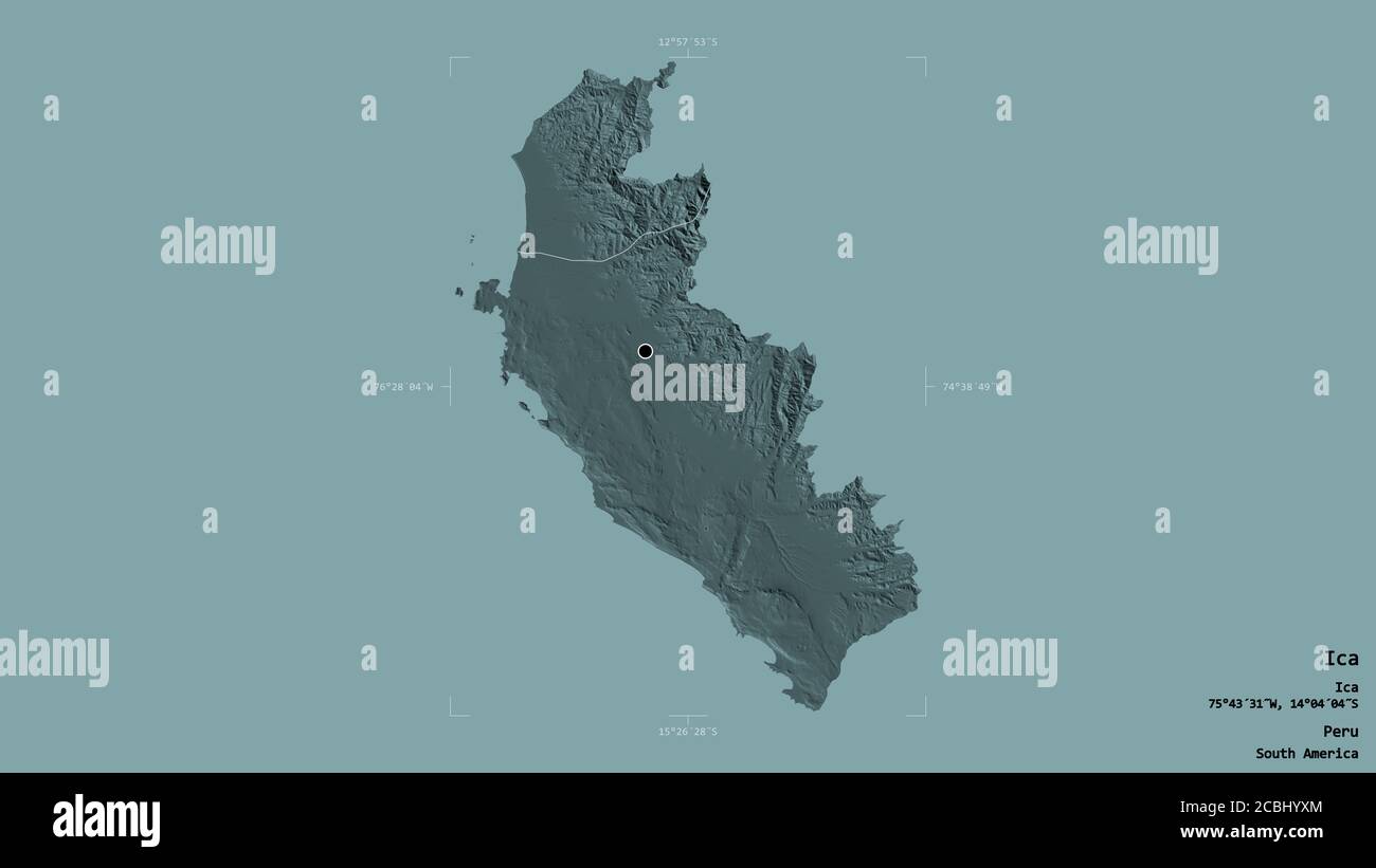 Area of Ica, region of Peru, isolated on a solid background in a ...