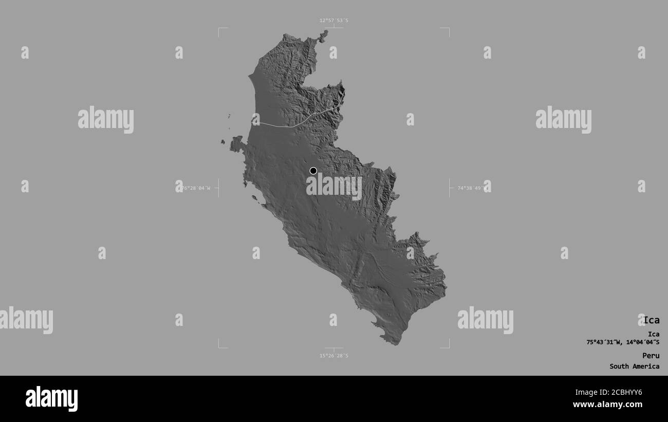 Area of Ica, region of Peru, isolated on a solid background in a ...