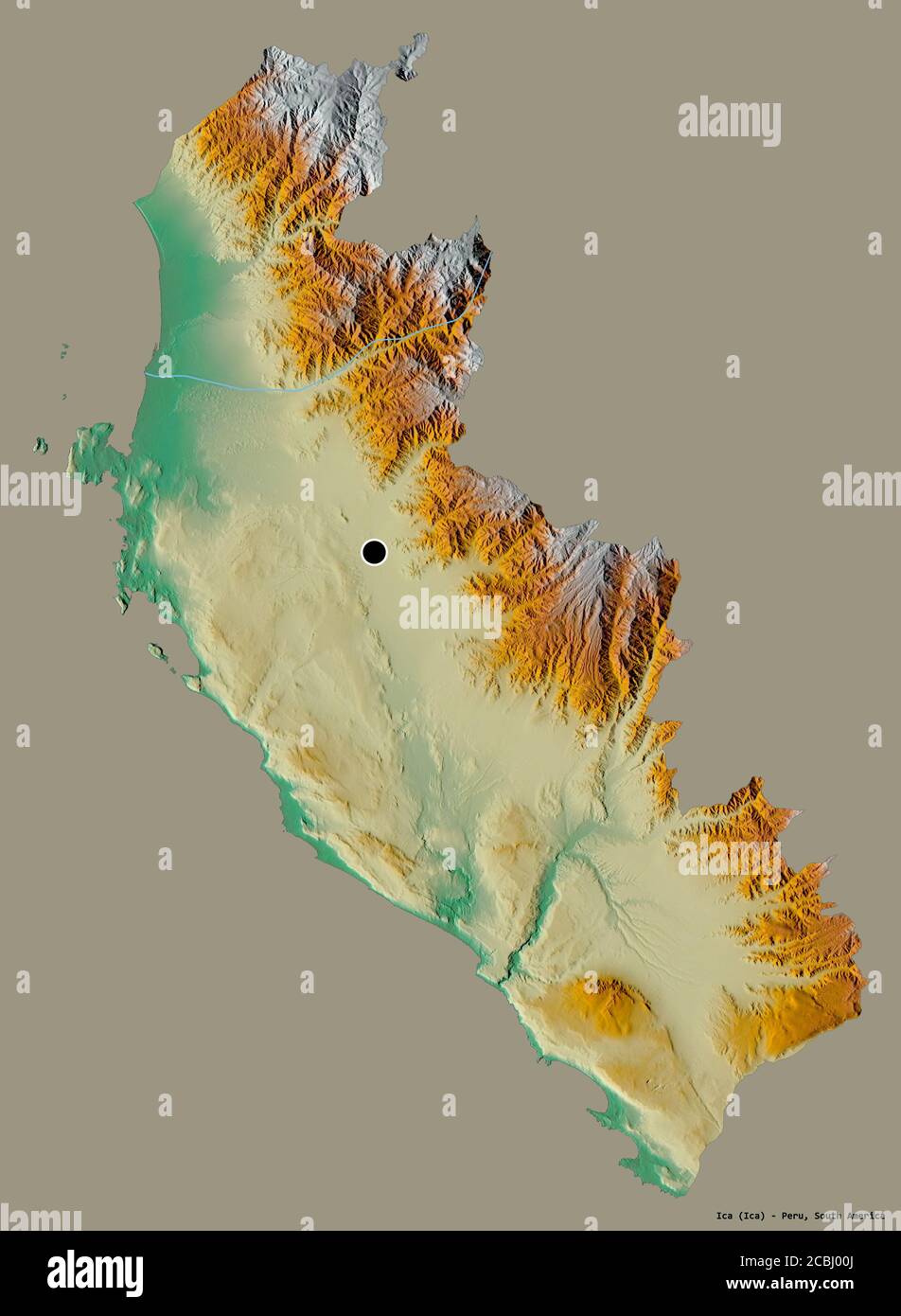 Shape of Ica, region of Peru, with its capital isolated on a solid ...
