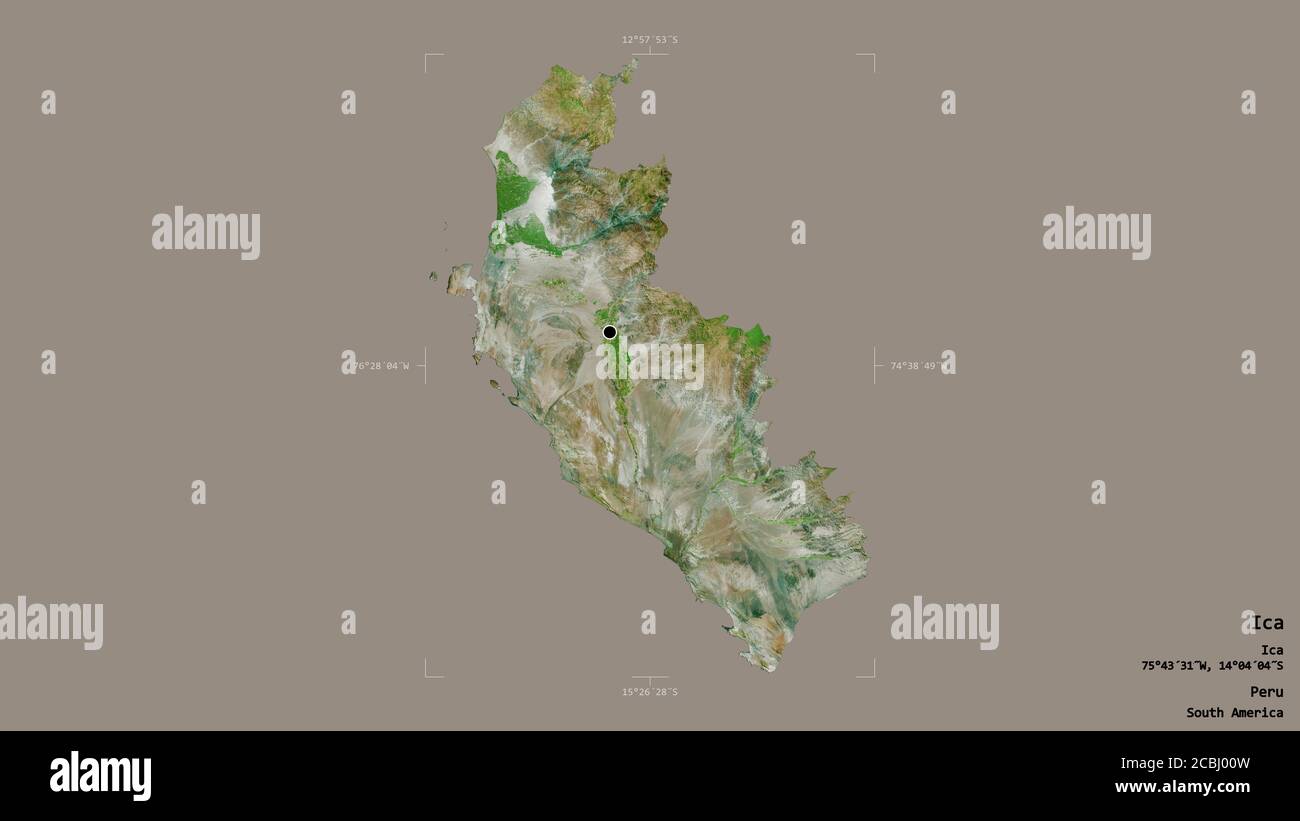 Area of Ica, region of Peru, isolated on a solid background in a ...
