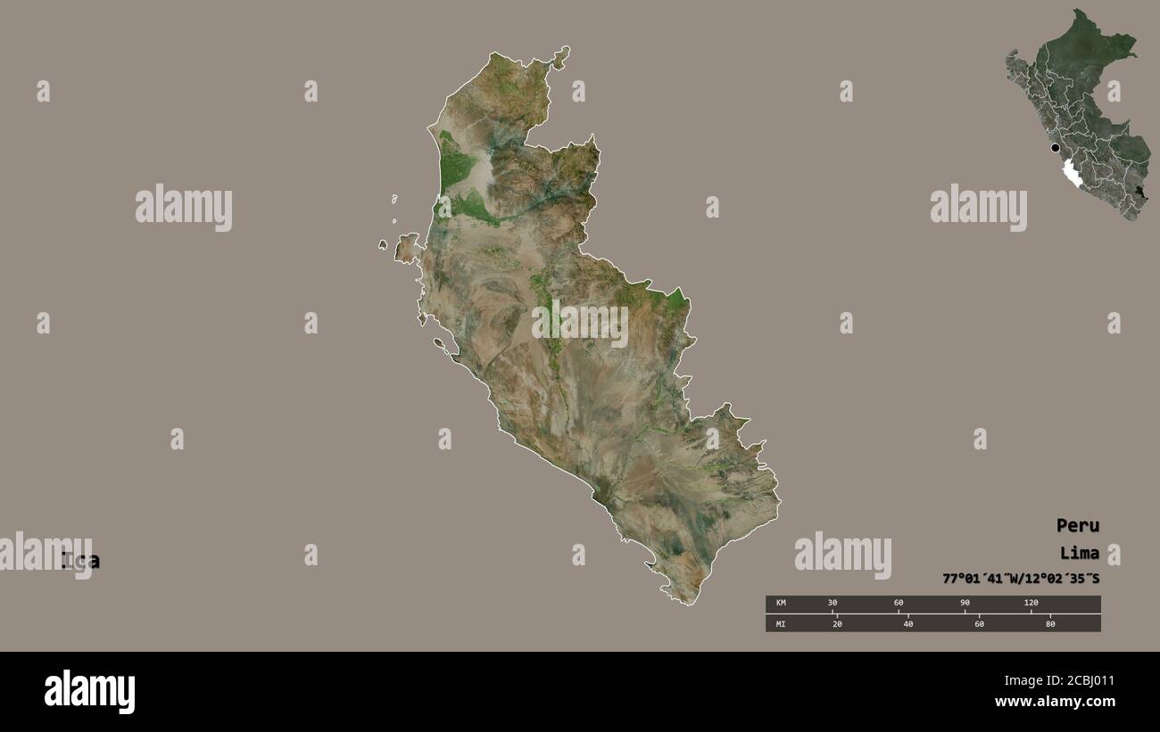 Shape of Ica, region of Peru, with its capital isolated on solid ...