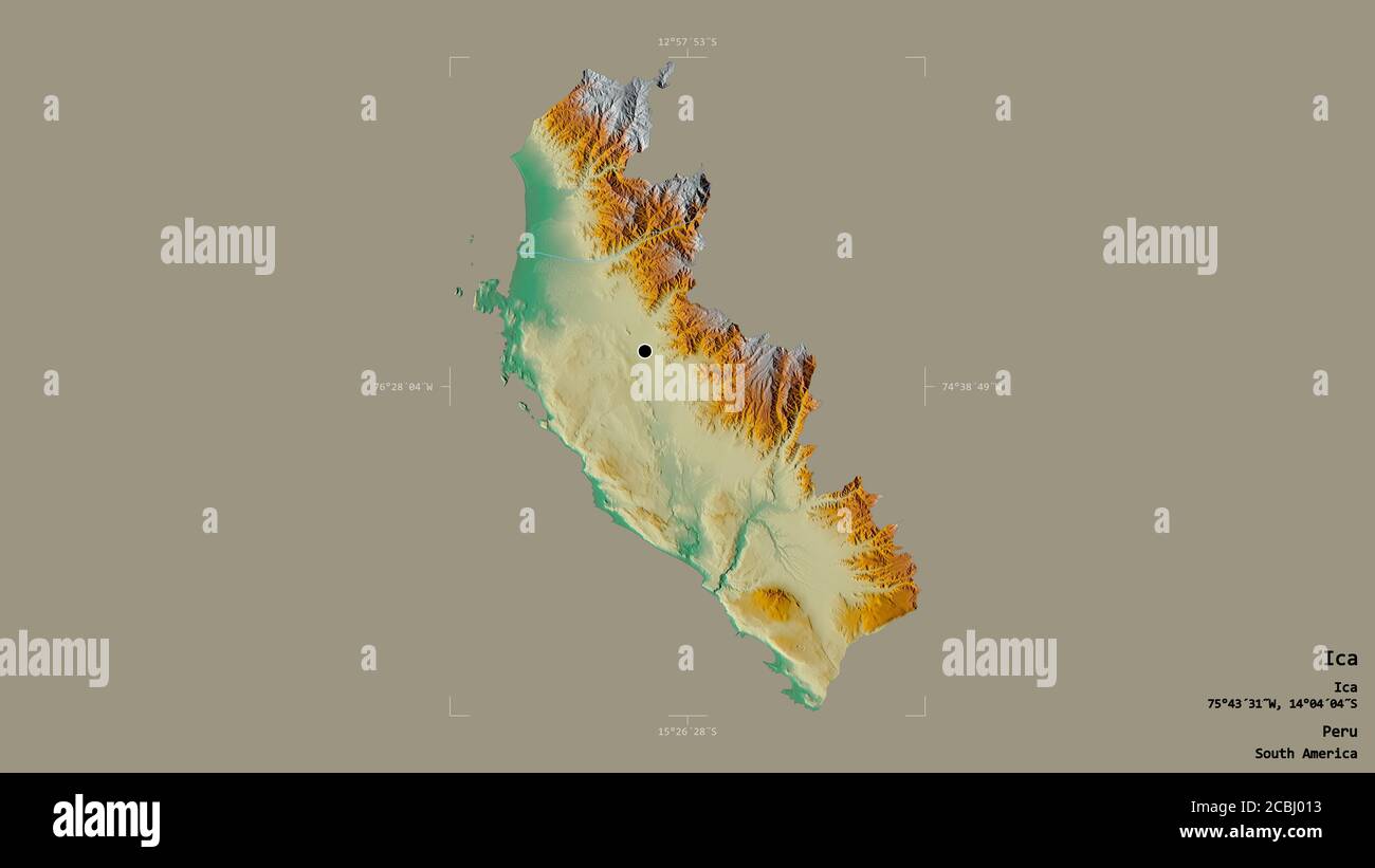 Area of Ica, region of Peru, isolated on a solid background in a ...