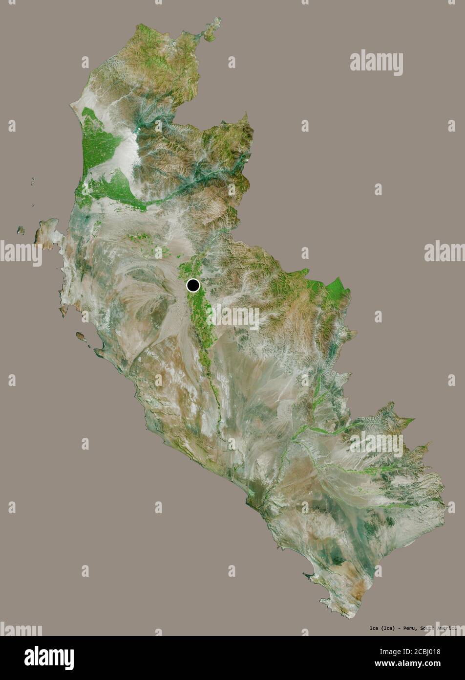 Shape of Ica, region of Peru, with its capital isolated on a solid ...