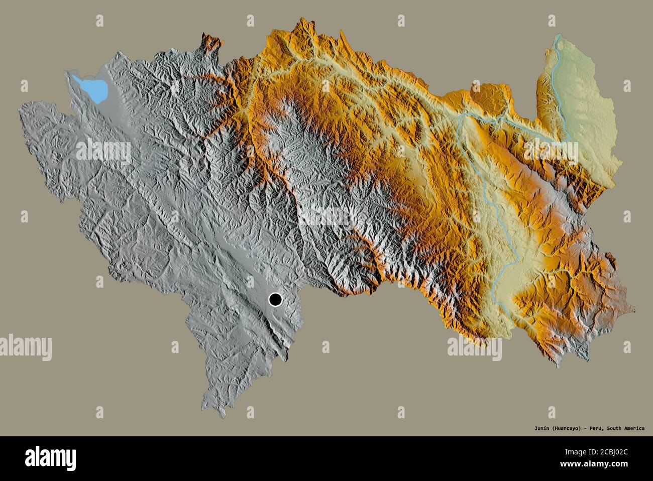 Shape of Junín, region of Peru, with its capital isolated on a solid ...