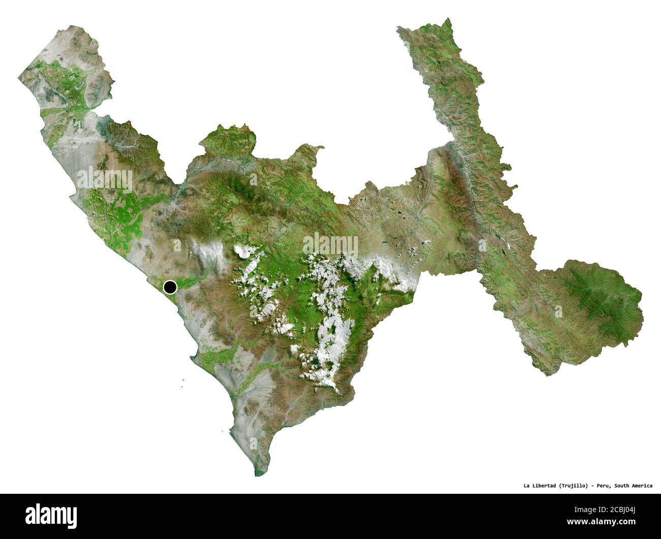 Shape of La Libertad, region of Peru, with its capital isolated on ...