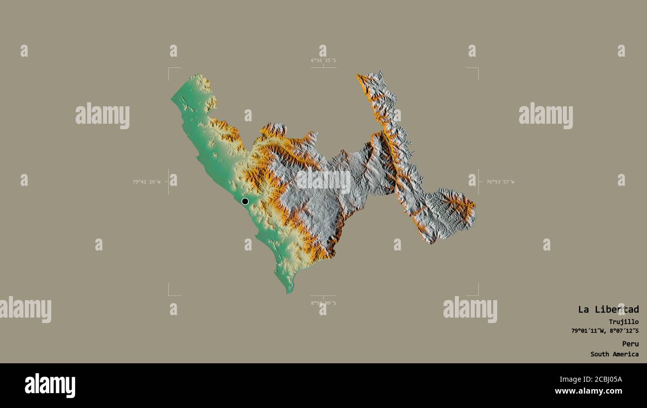 Area of La Libertad, region of Peru, isolated on a solid background in ...