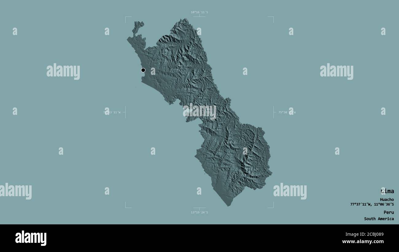Area of Lima, region of Peru, isolated on a solid background in a ...