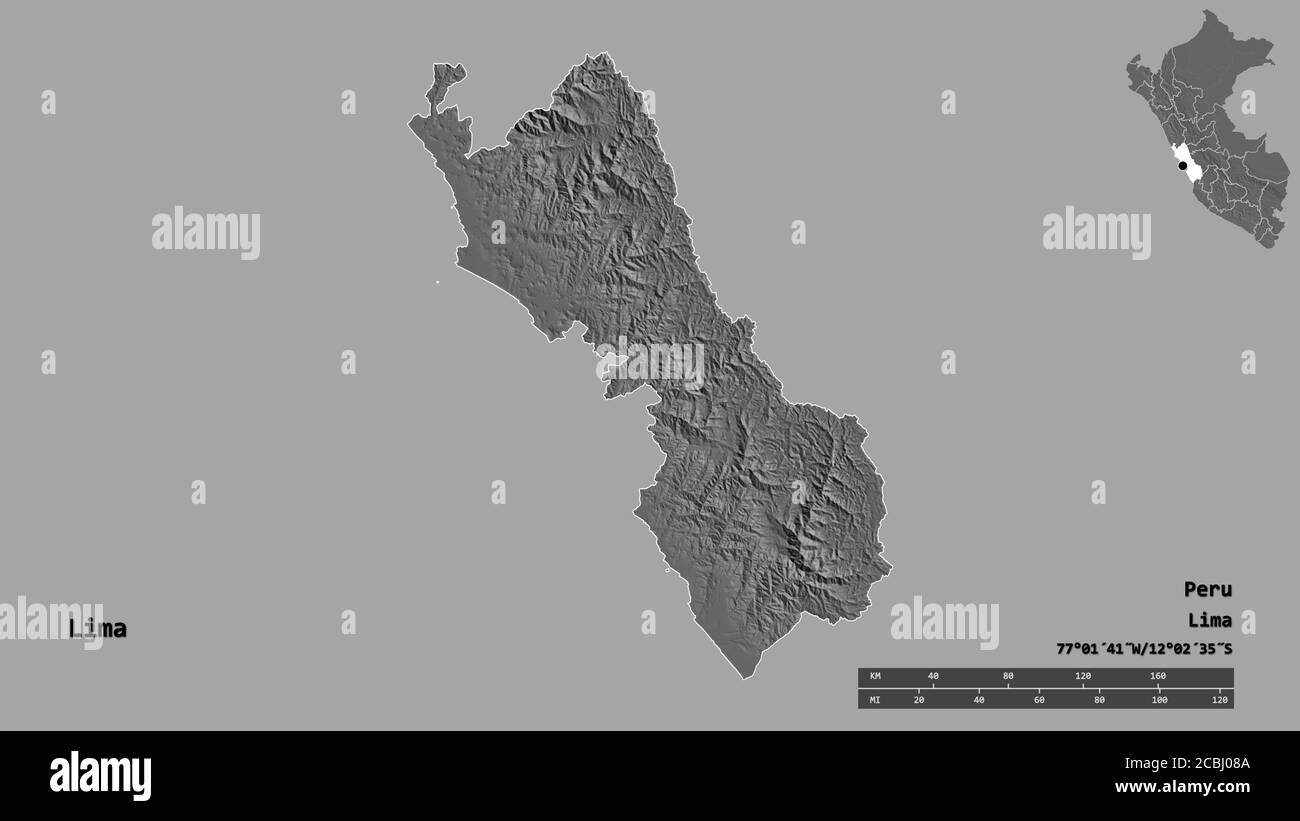 Shape of Lima, region of Peru, with its capital isolated on solid ...