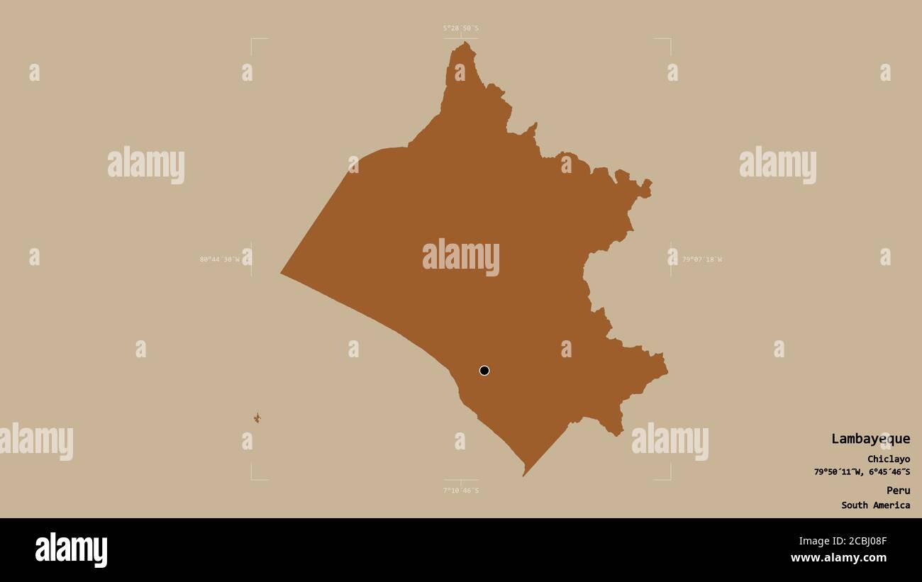 Area of Lambayeque, region of Peru, isolated on a solid background in a ...