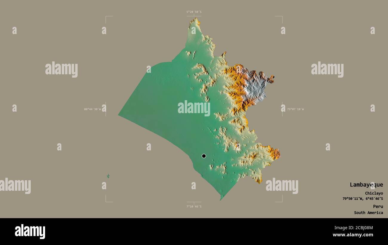 Area of Lambayeque, region of Peru, isolated on a solid background in a ...