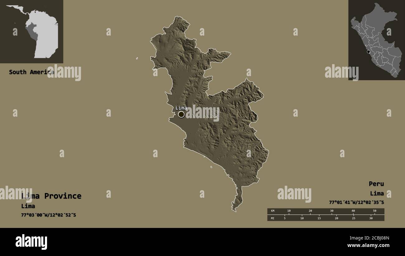Shape of Lima Province, province of Peru, and its capital. Distance ...