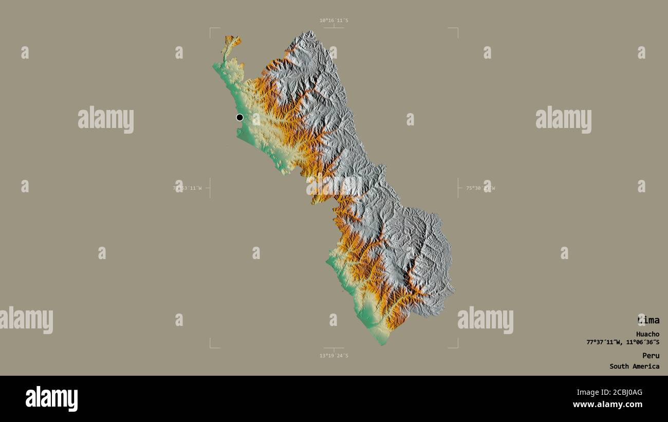 Area of Lima, region of Peru, isolated on a solid background in a ...