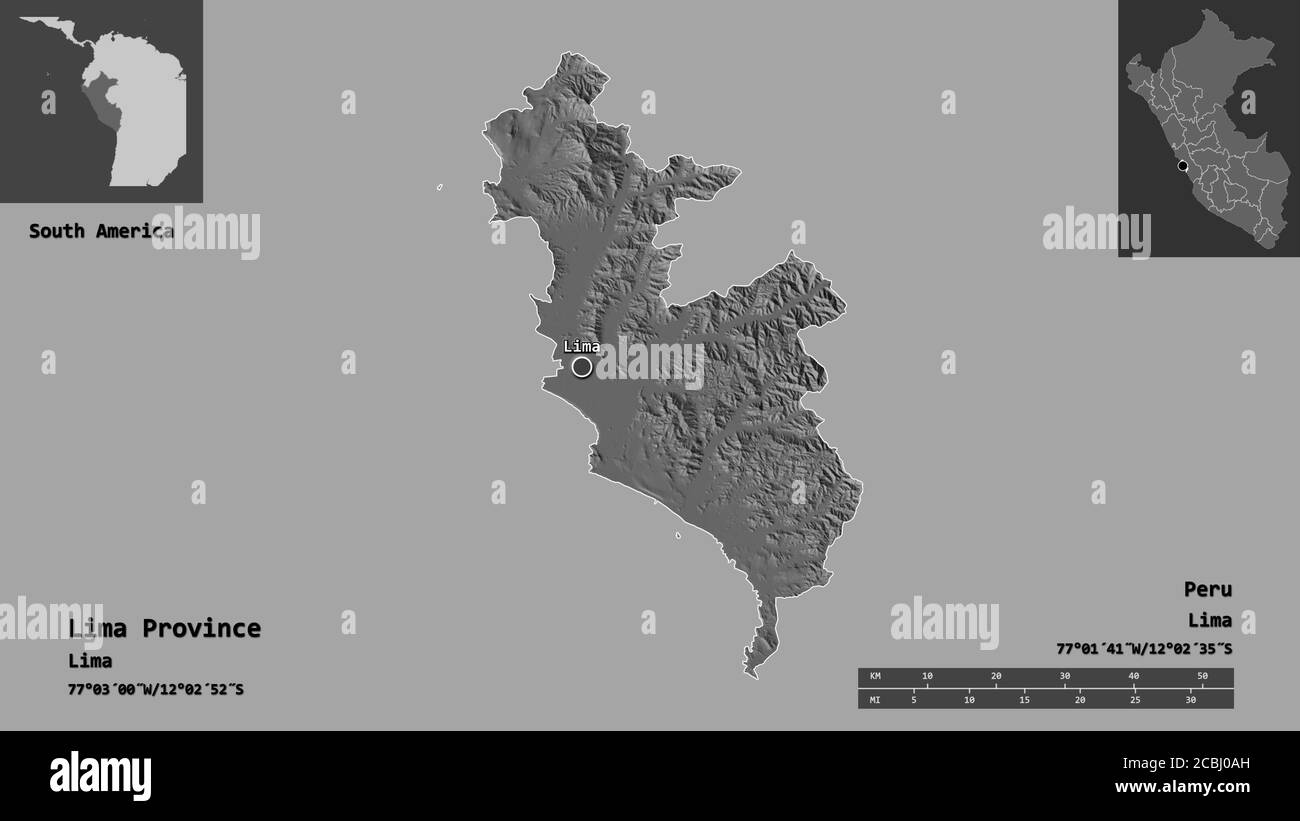 Shape of Lima Province, province of Peru, and its capital. Distance ...