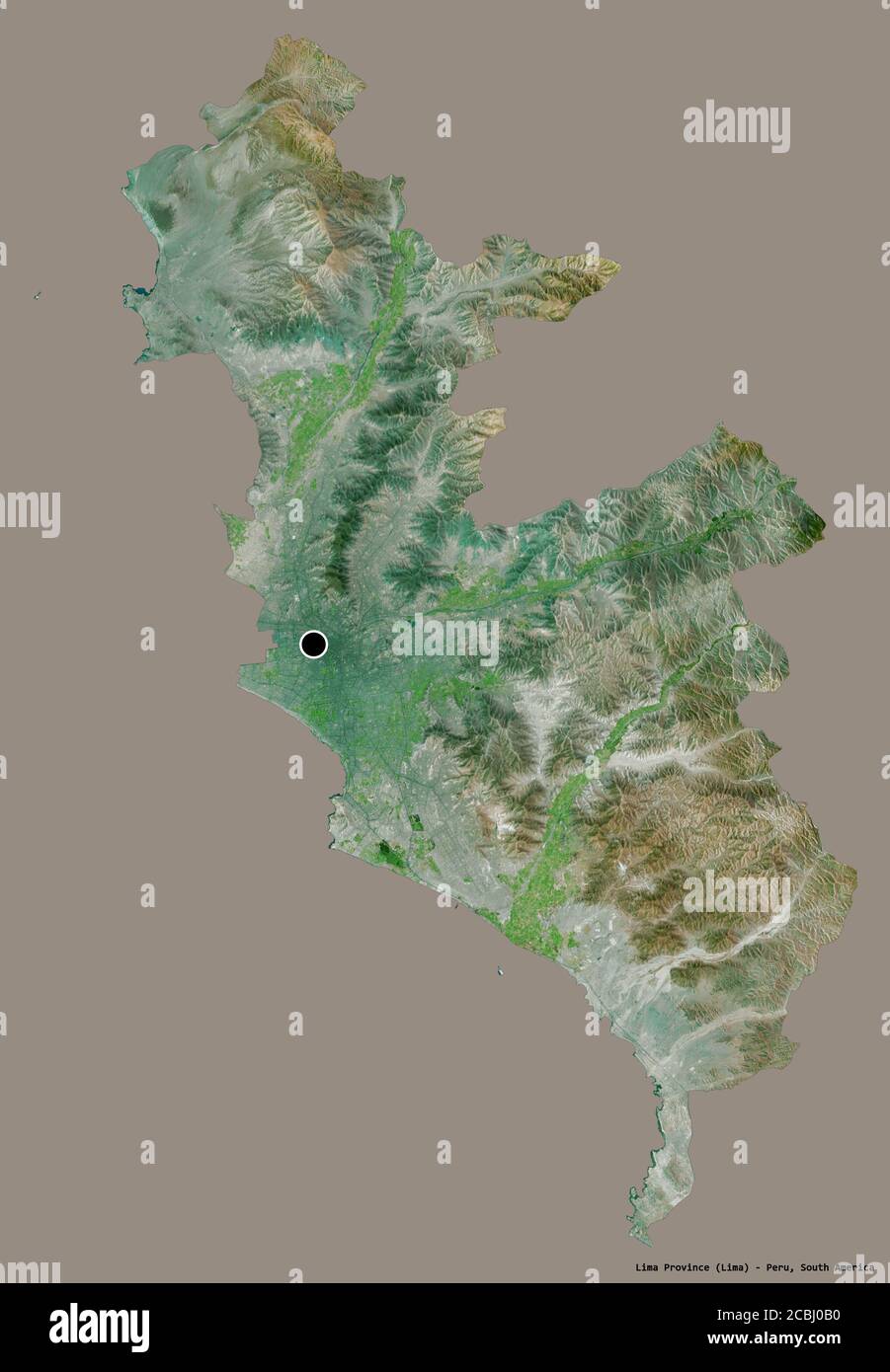 Shape of Lima Province, province of Peru, with its capital isolated on ...