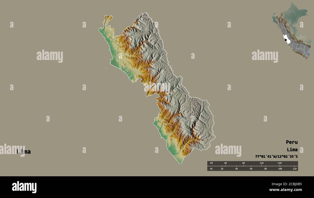 Shape of Lima, region of Peru, with its capital isolated on solid ...