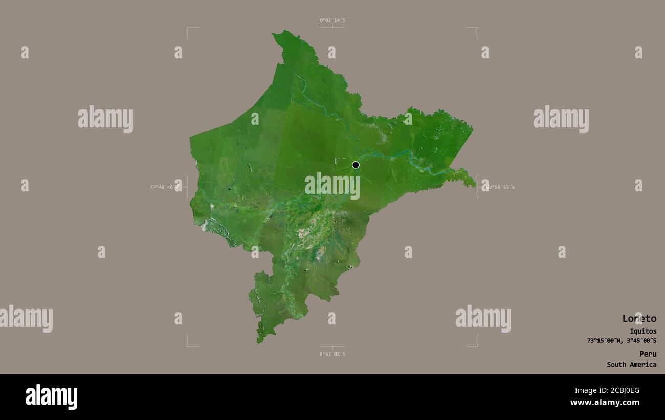 Area of Loreto, region of Peru, isolated on a solid background in a ...