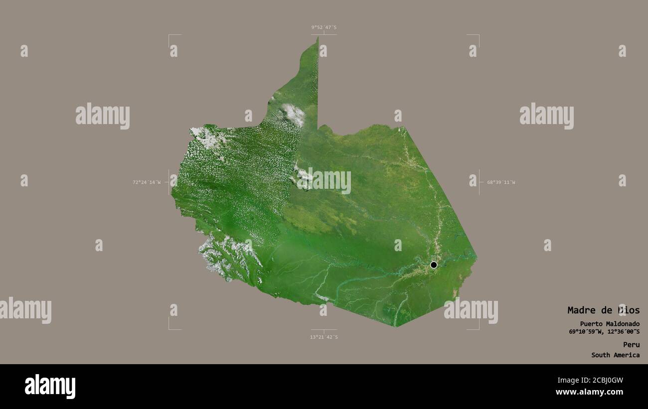 Area of Madre de Dios, region of Peru, isolated on a solid background ...