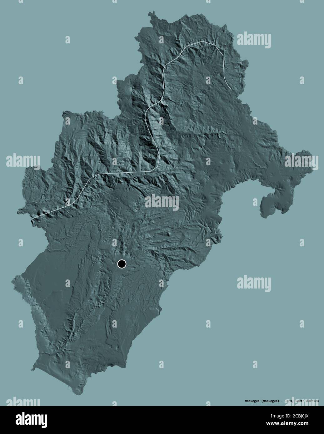 Shape of Moquegua, region of Peru, with its capital isolated on a solid ...