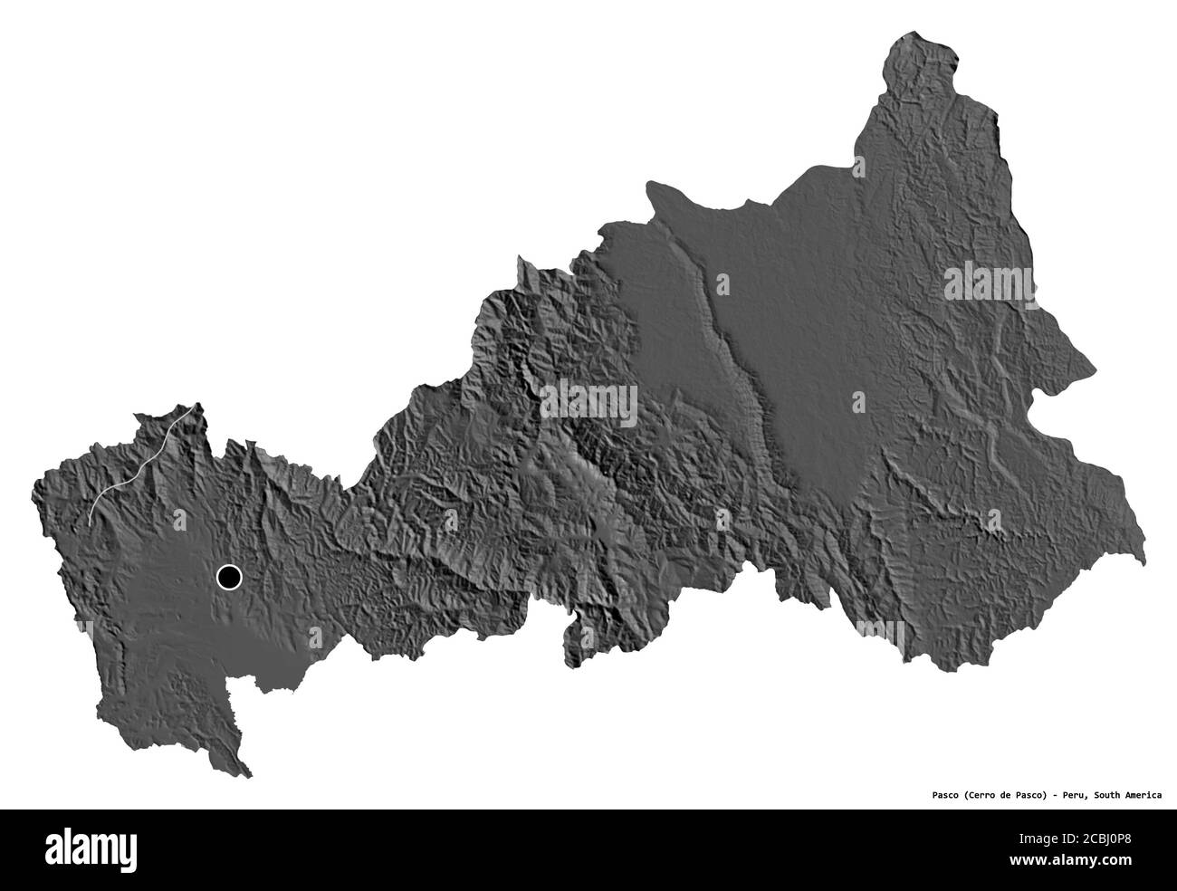 Shape of Pasco, region of Peru, with its capital isolated on white ...