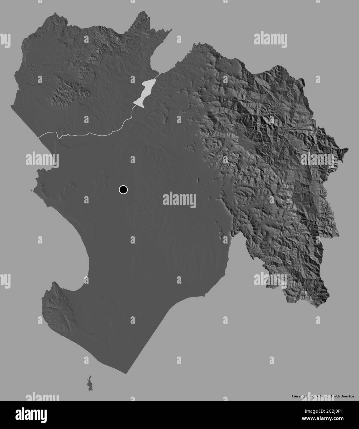 Shape of Piura, region of Peru, with its capital isolated on a solid ...