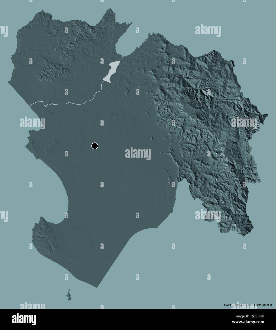 Shape of Piura, region of Peru, with its capital isolated on a solid ...