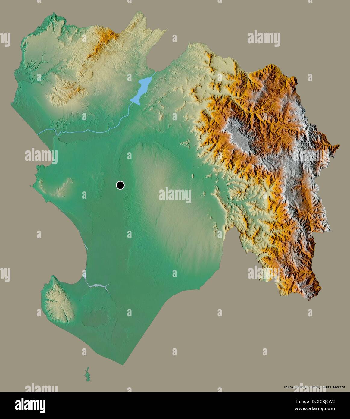 Shape of Piura, region of Peru, with its capital isolated on a solid ...