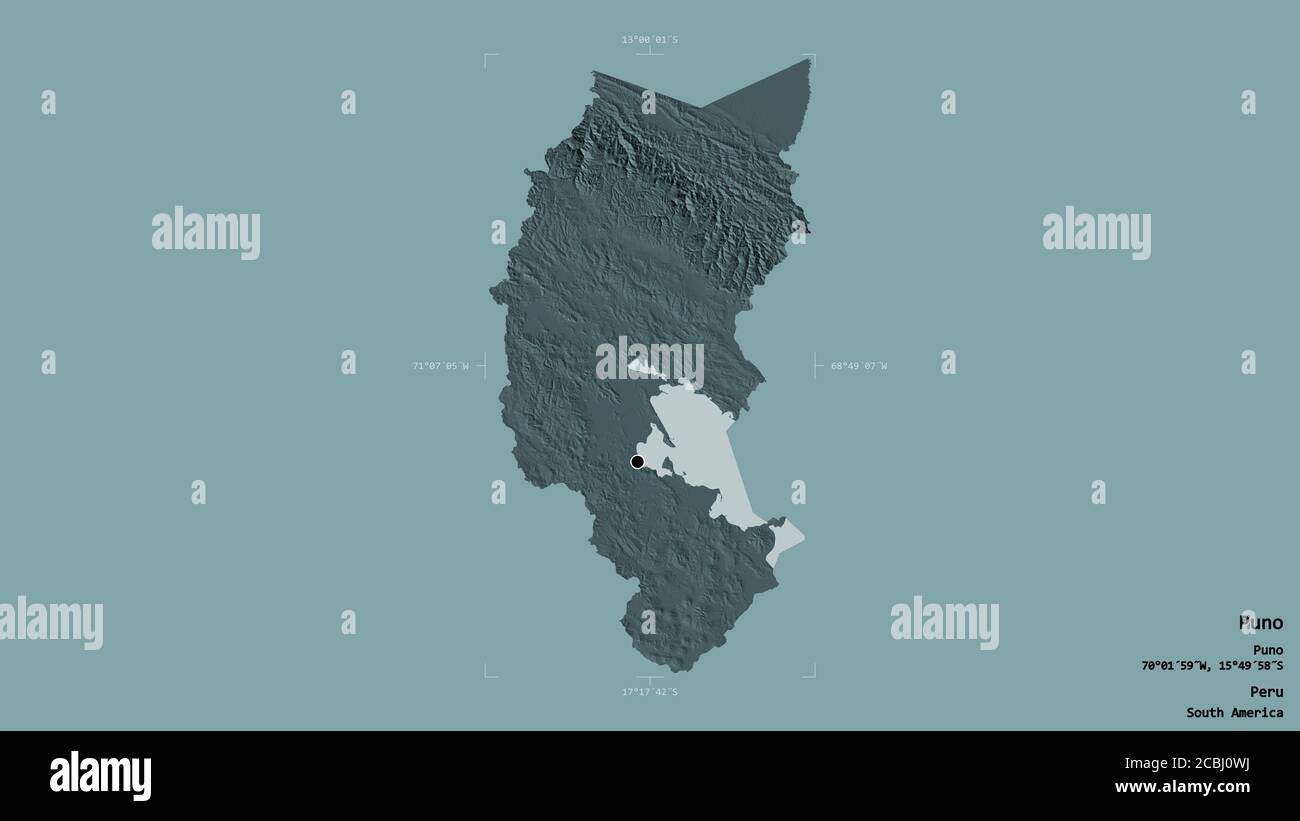 Area of Puno, region of Peru, isolated on a solid background in a ...