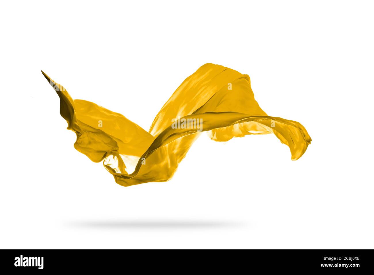 Flying piece of coloured cloth texture isolated on white background ...