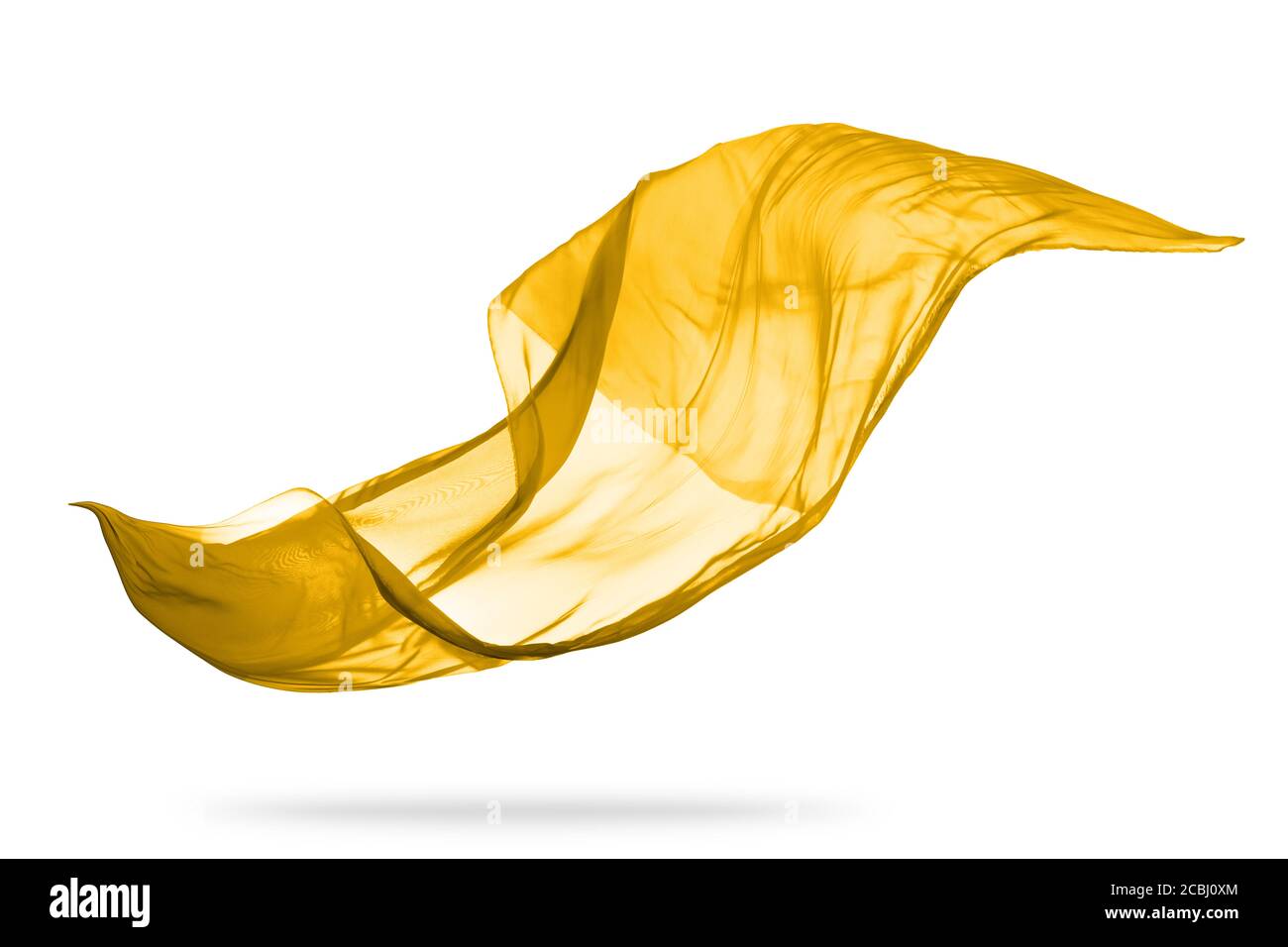 Flying piece of coloured cloth texture isolated on white background ...